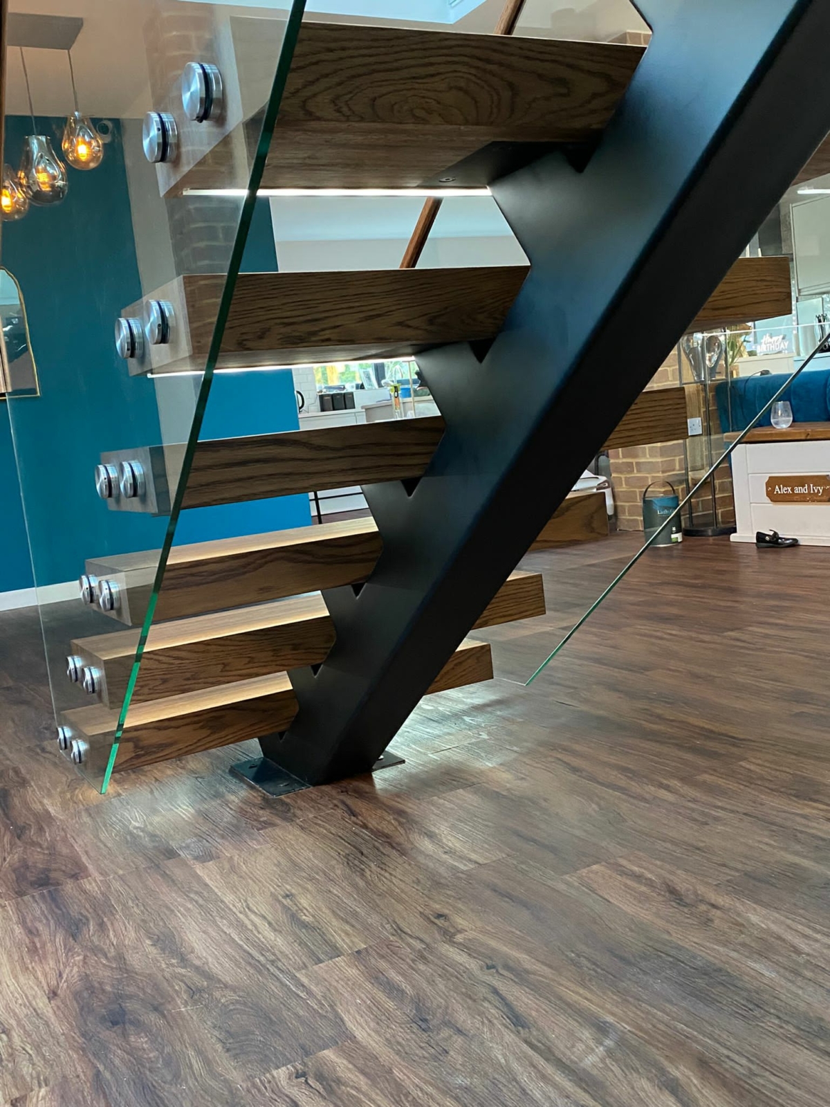 Central Spine Staircase with Glass Balustrade and Oak Handrail - DDC London